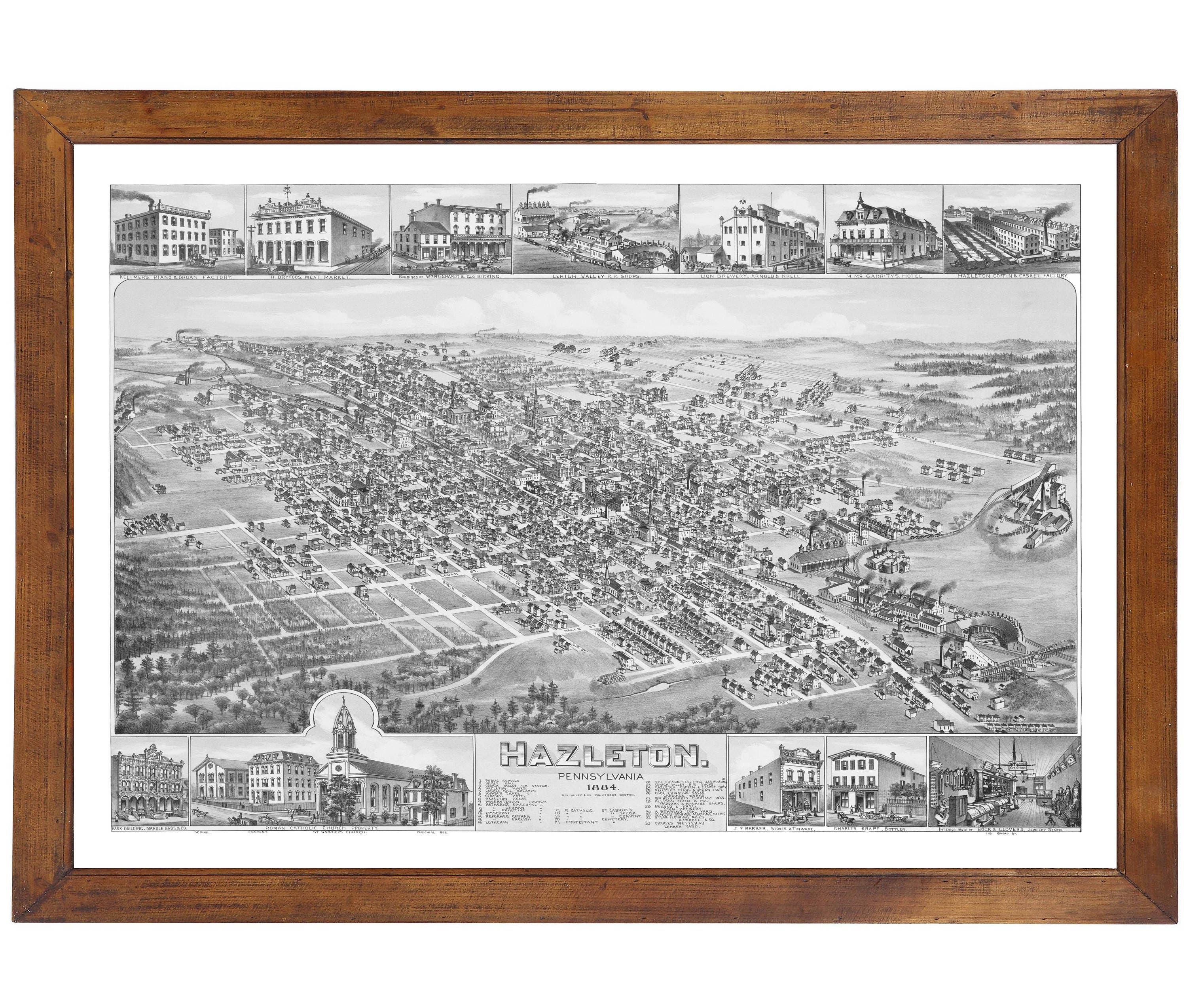 Hazleton, PA 1884 Bird's Eye View; 24x36 Print From a Vintage ...