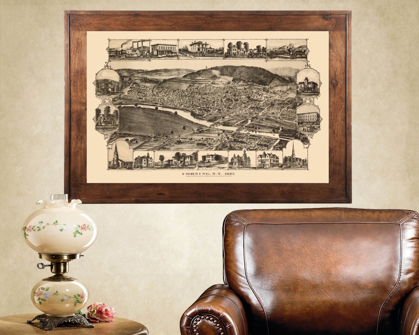 Corning NY 1882 Bird's Eye View 24x36 Print From a - Etsy