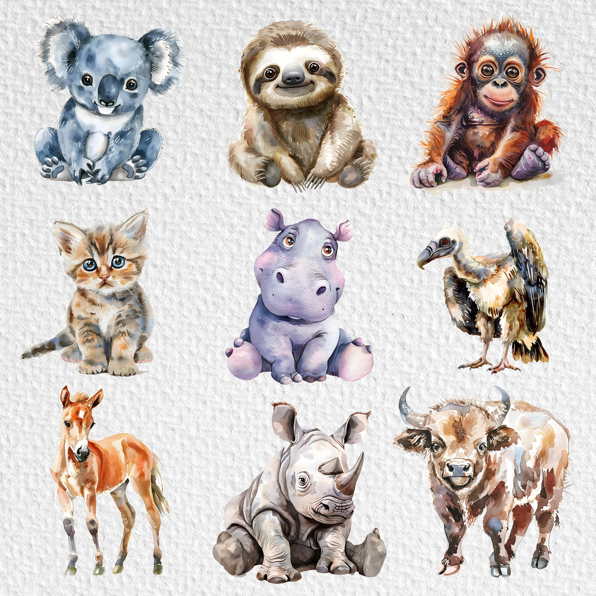 Watercolor Baby Animals PNG Clipart Bundle, and Family of Animals ...