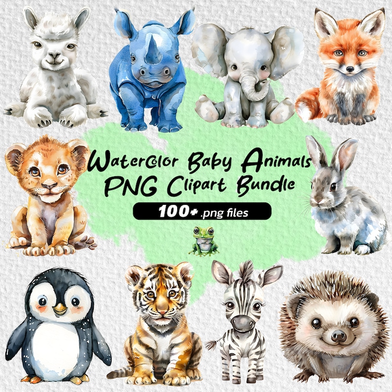 Watercolor Baby Animals PNG Clipart Bundle, and Family of Animals ...