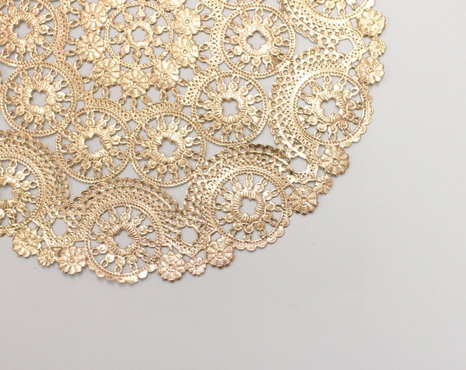 100 Metallic Gold 12” Round Medallion Doilies. Foil Lace Paper Doily ...