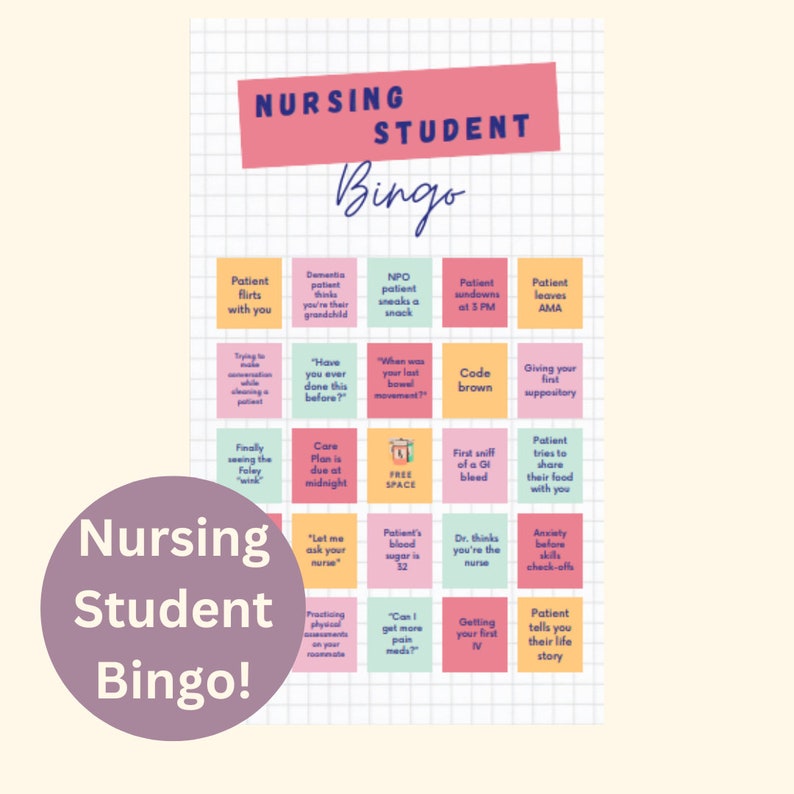 Nursing Student Bingo! Instantly Downloadable and Printable PDF! Play ...