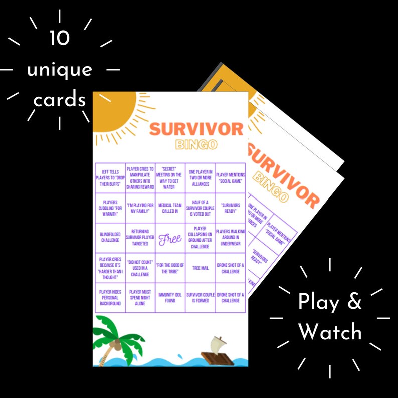 Survivor Bingo Cards, Play and Watch!, 10 Unique Cards to Play With ...