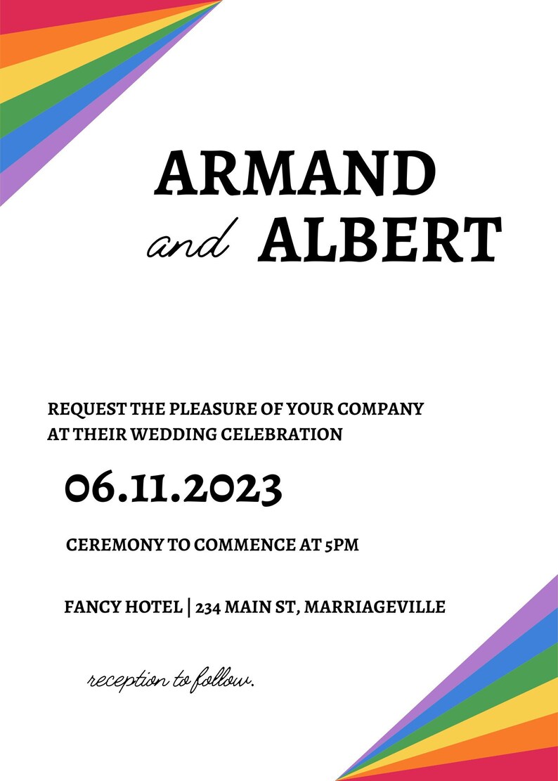 LGBTQ Pride Rainbow Wedding Invitation Template, Editable Digital ...