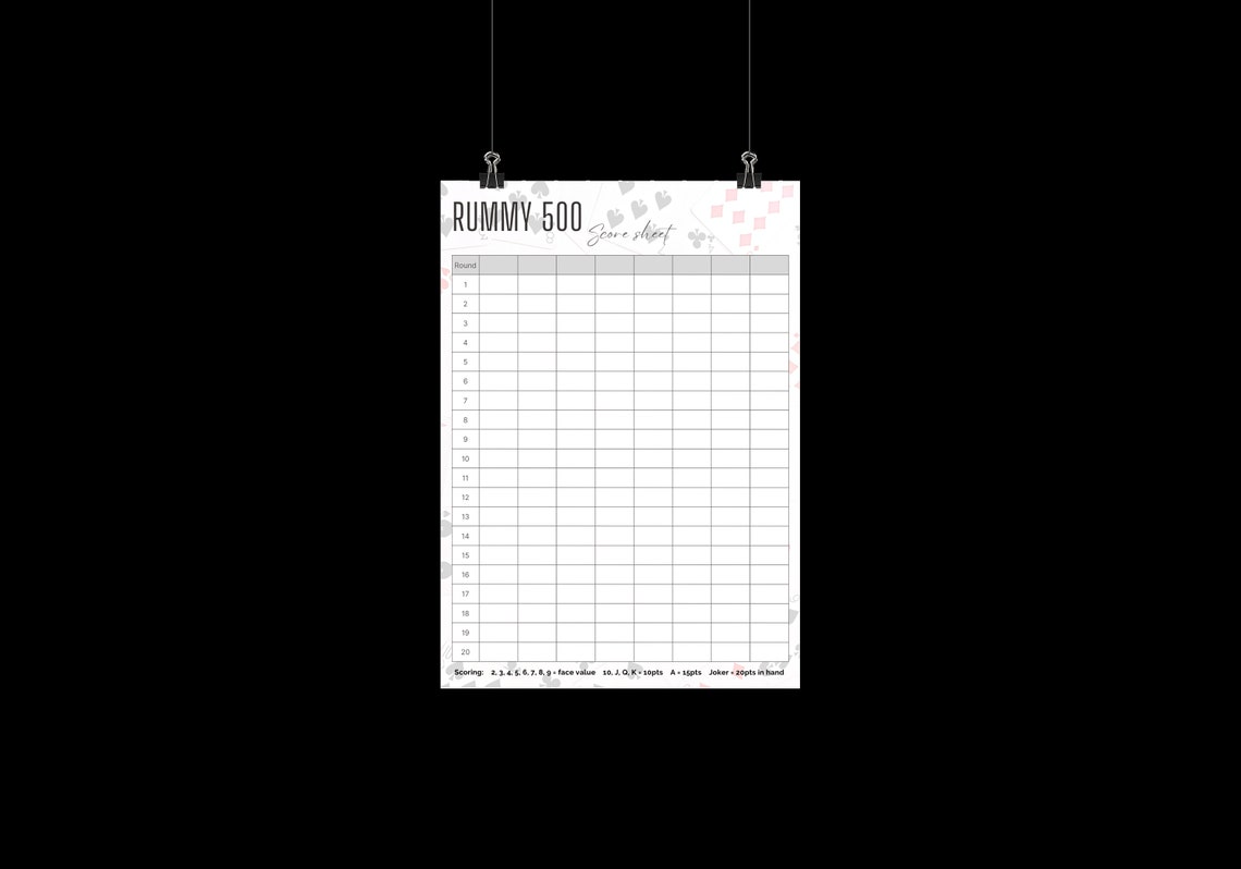 Rummy Card Game Score Sheet, 500 Scorepad, Family Fun Supplies ...