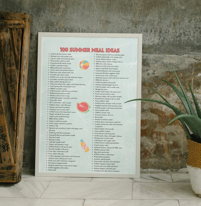 100 Summer Meal Ideas, Printable Digital Download, Healthy Family ...