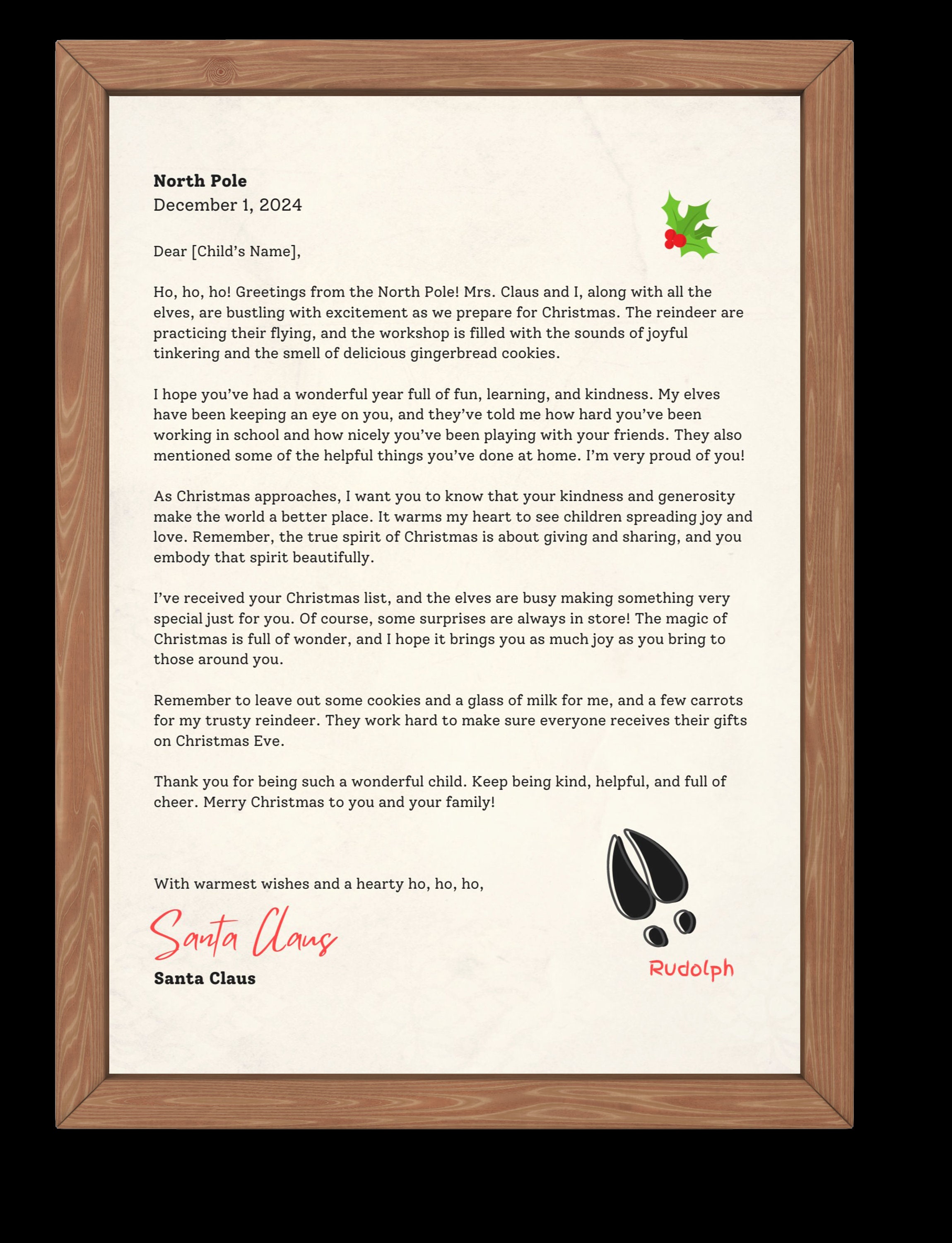 Letter From Santa Editable Template, Customizable Kids Keepsake ...