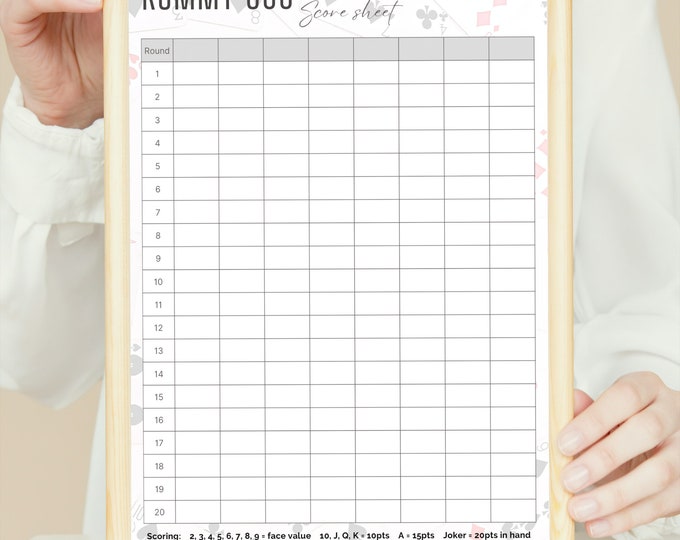 Rummy Game Score Sheets, Printable, Digital Download Chart, Gam006 ...