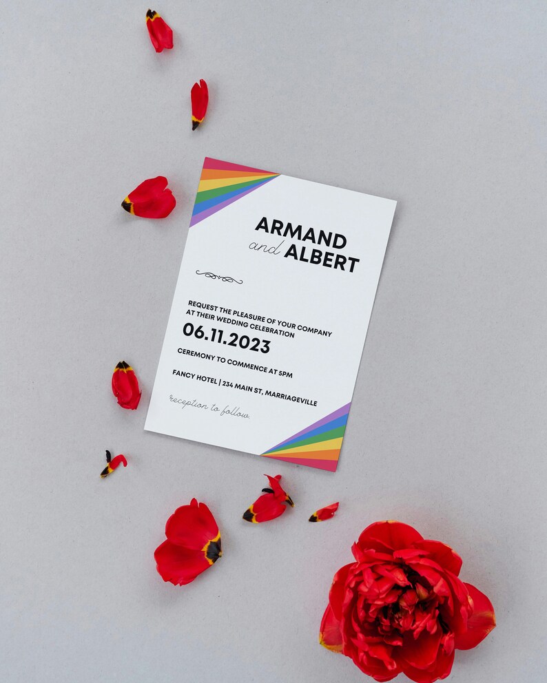 LGBTQ Pride Rainbow Wedding Invitation Template, Editable Digital ...