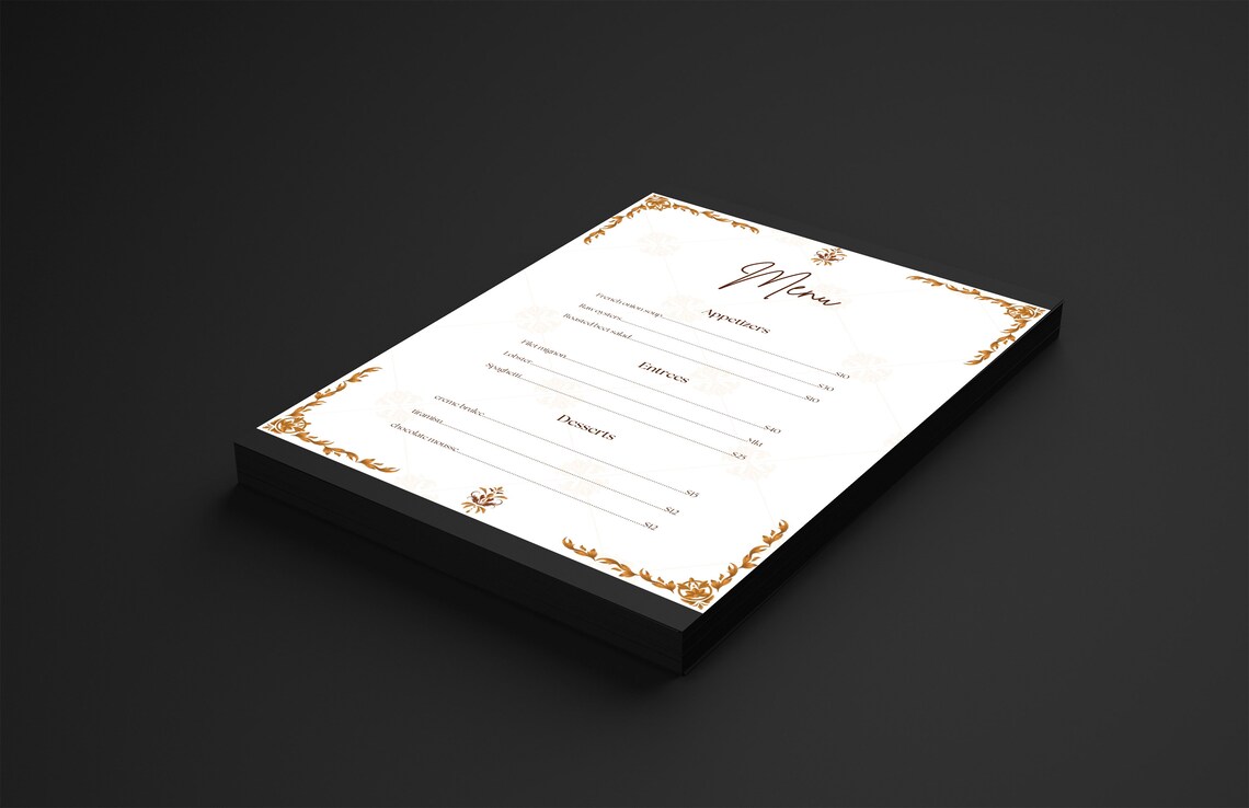 Baroque Menu Template for Weddings & Rehearsal Dinners Editable ...
