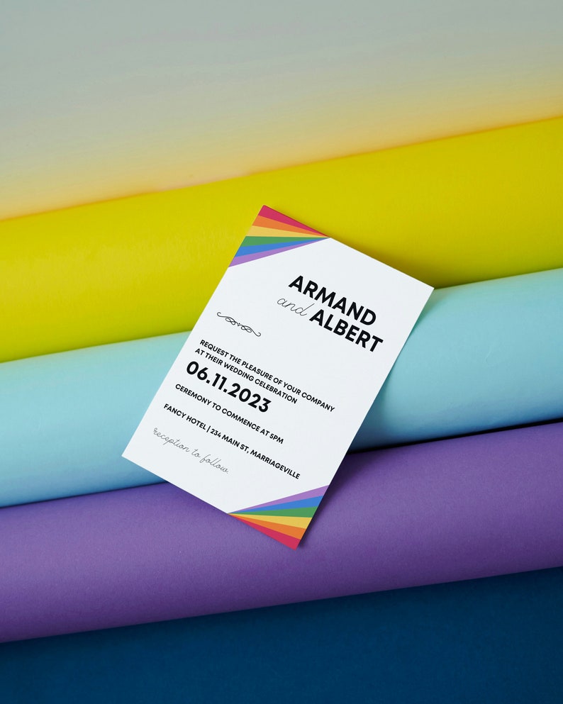 LGBTQ Pride Rainbow Wedding Invitation Template, Editable Digital ...