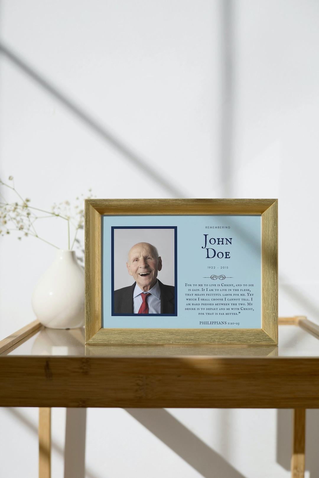 Blue Obituary Funeral Card Template | Editable Digital Print With Photo ...