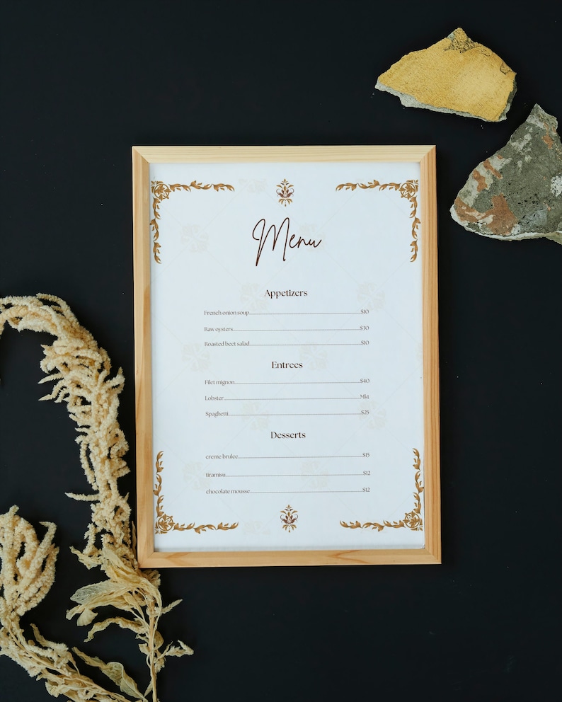 Baroque Menu Template for Weddings & Rehearsal Dinners Editable ...