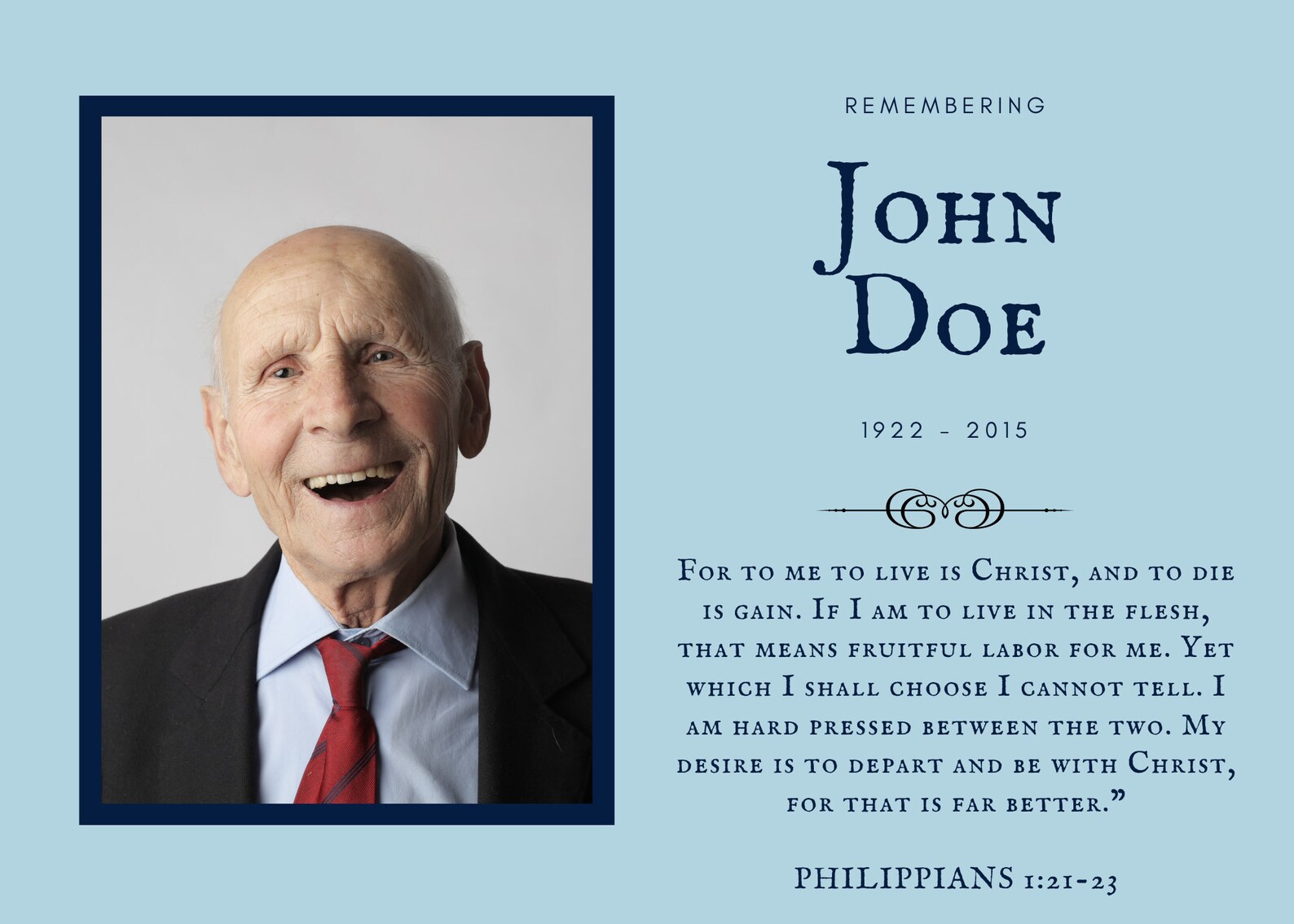 Blue Obituary Funeral Card Template | Editable Digital Print With Photo ...