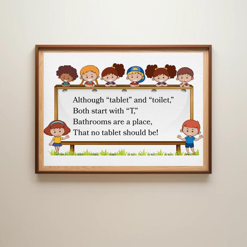 Funny Kids Bathroom Rules Poem Print, Restroom Wall Art (digital ...