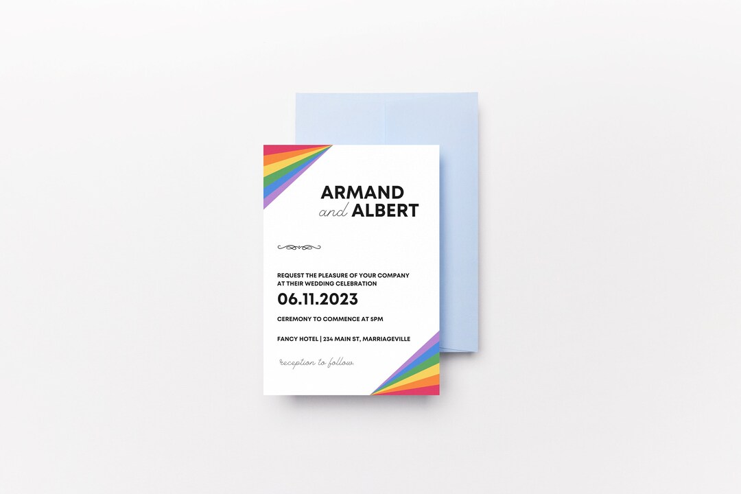 LGBTQ Pride Rainbow Wedding Invitation Template, Editable Digital ...