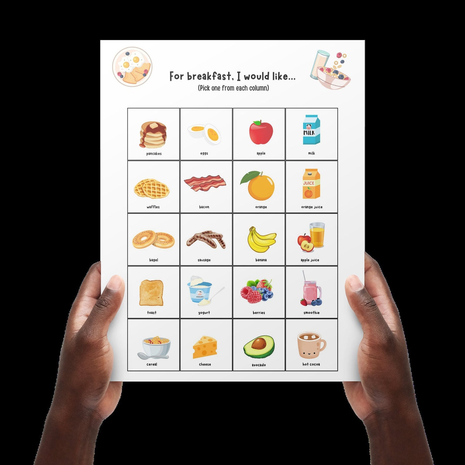 Kids Breakfast Menu Chart | Fun Food Choices (digital Download) - Etsy