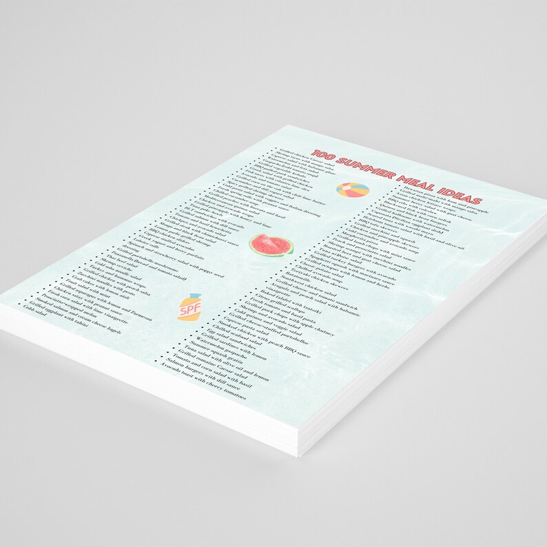 100 Summer Meal Ideas, Printable Digital Download, Healthy Family ...