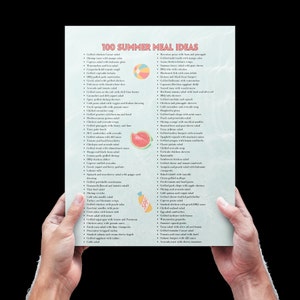 100 Summer Meal Ideas, Printable Digital Download, Healthy Family ...