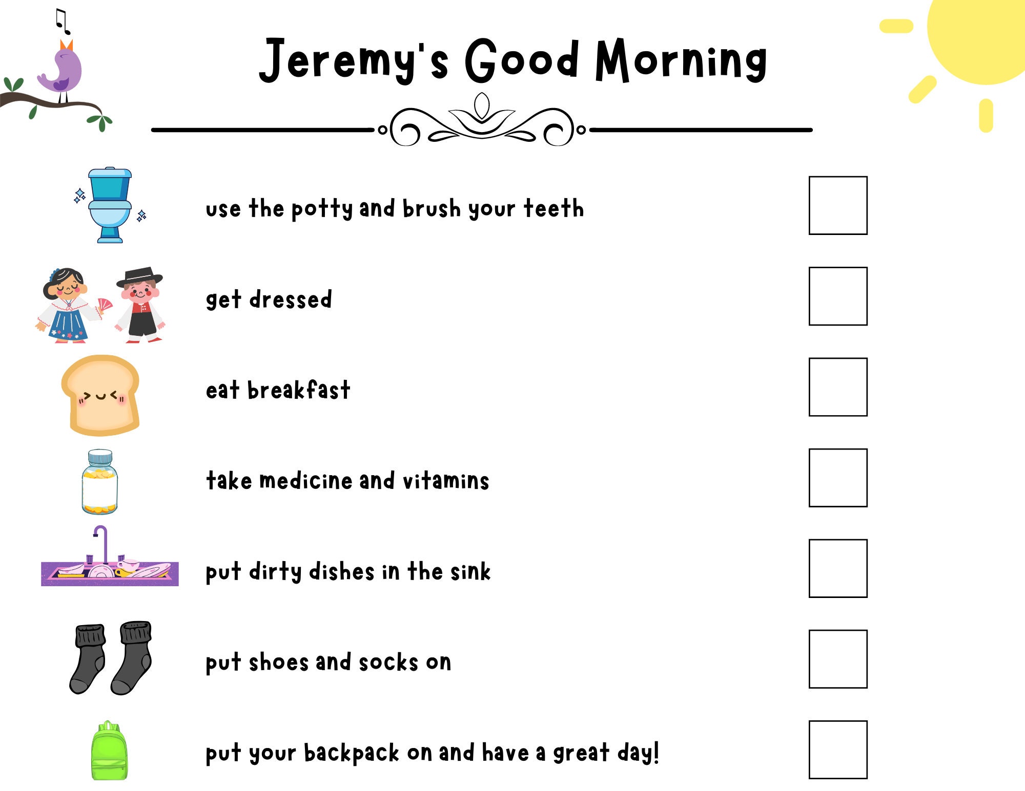 School Routine Chart PDF Kids Morning & Night Routine, Printable Daily ...