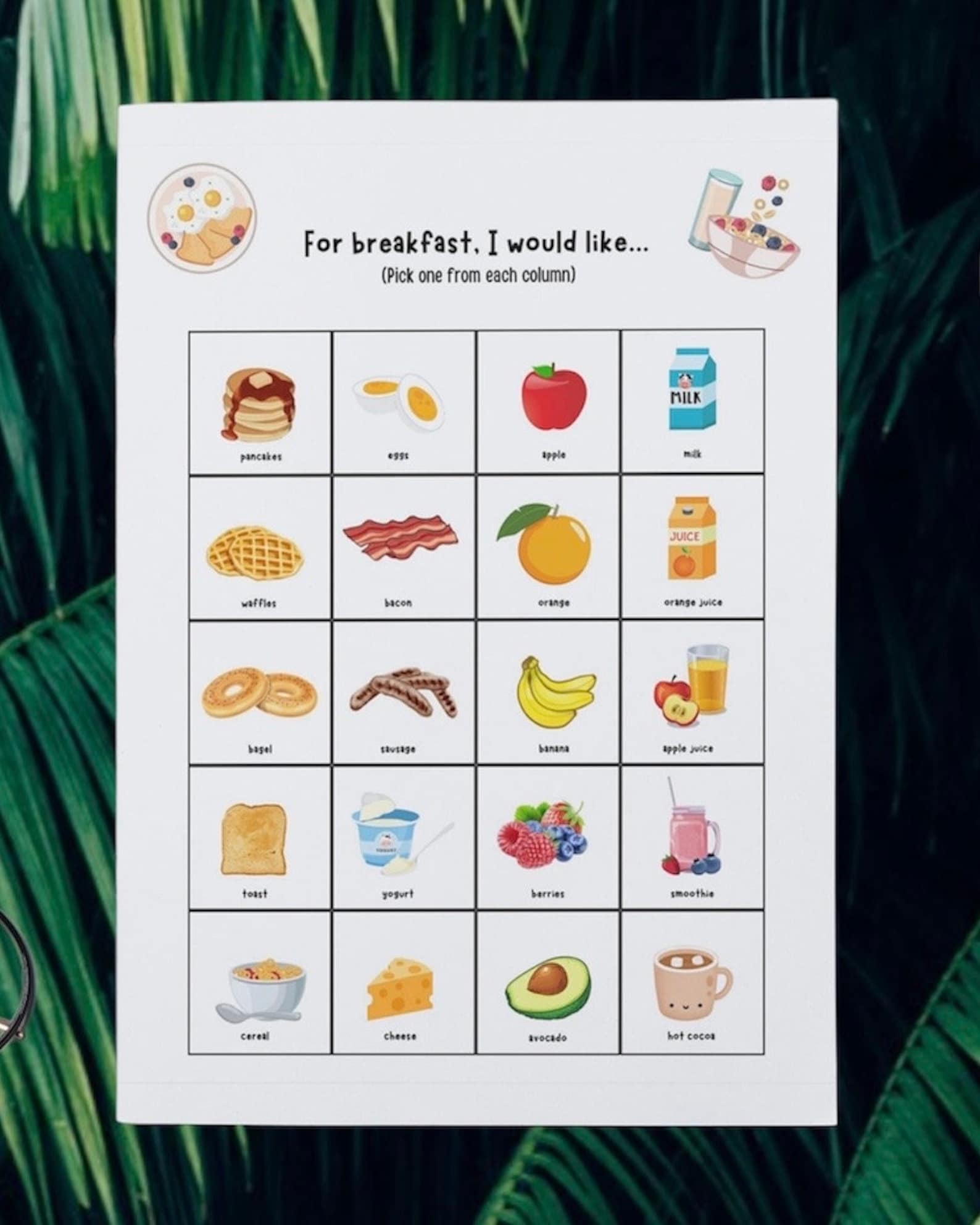 Kids Breakfast Menu Chart | Fun Food Choices (digital Download) - Etsy
