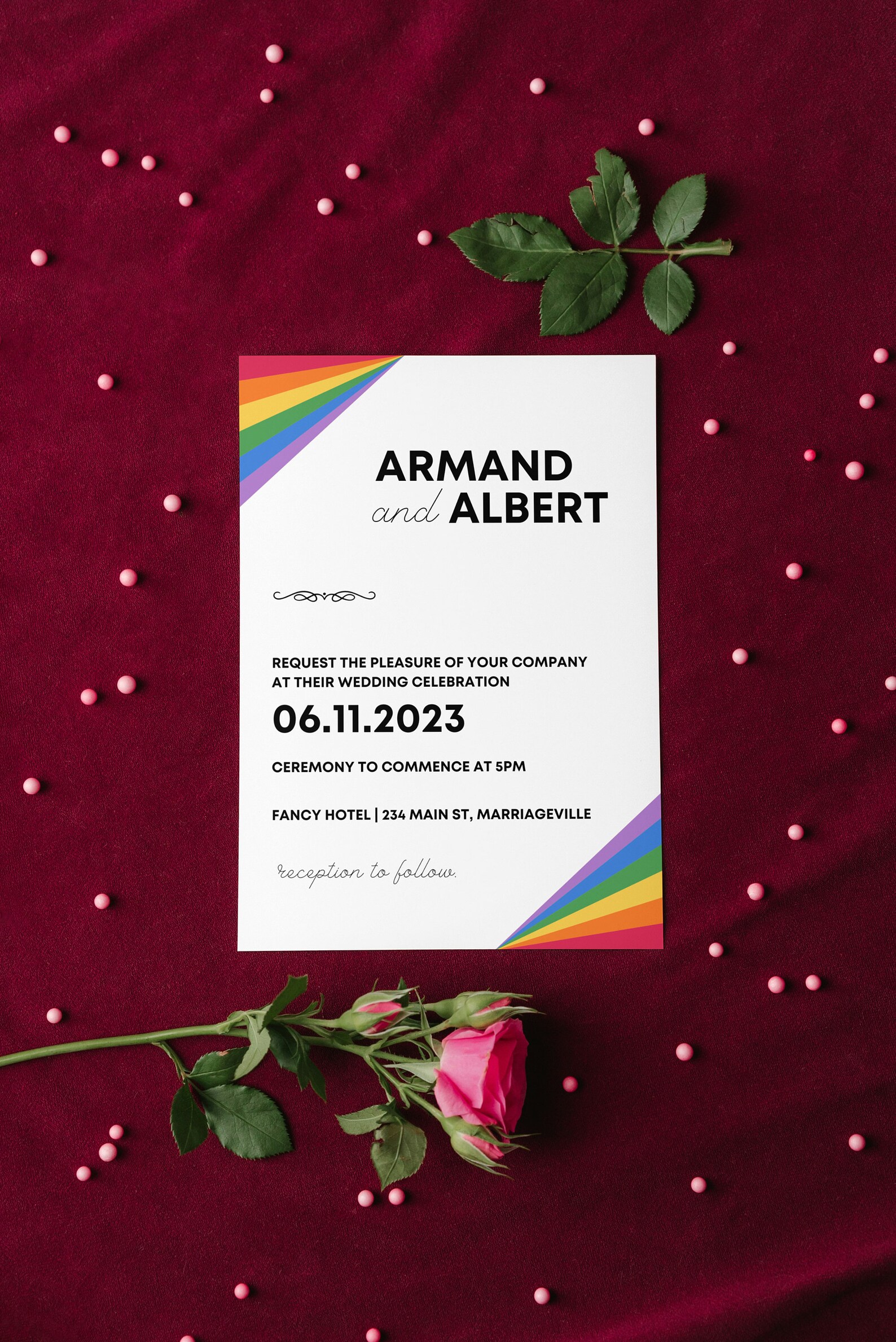 LGBTQ Pride Rainbow Wedding Invitation Template, Editable Digital ...