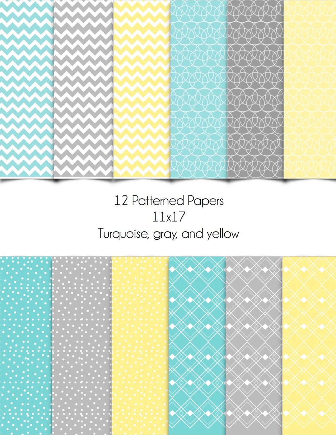 Digital Paper Designs in Yellow, Gray, and Turquoise - Set of 12 - Etsy