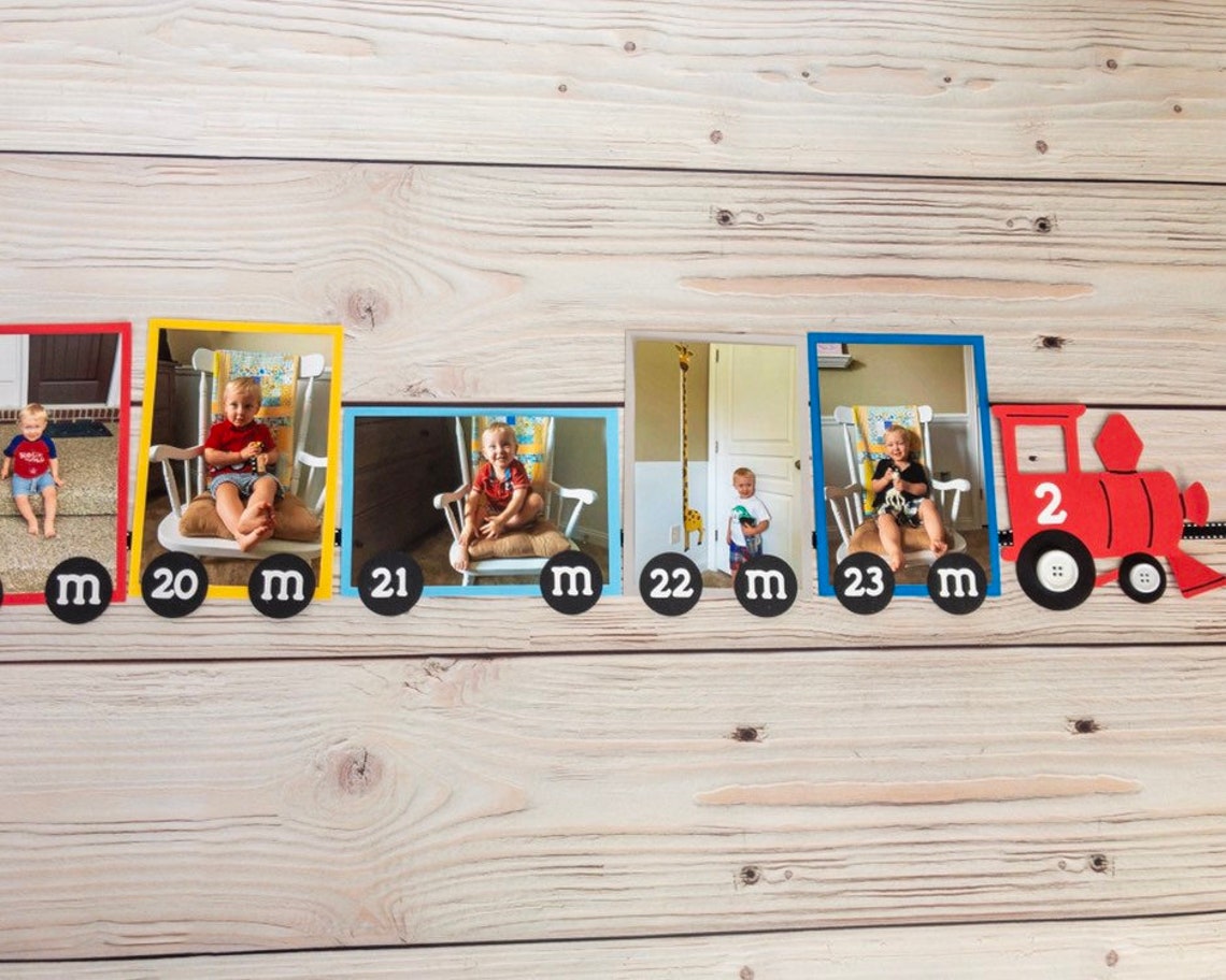 Custom Train Milestone Banner, Month by Month Pictures, Birthday Banner ...