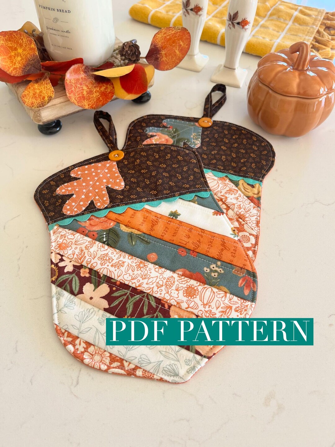 PDF Quilted Acorn Scrappy Hot Pad Sewing Pattern, Autumn Fall Fabric ...