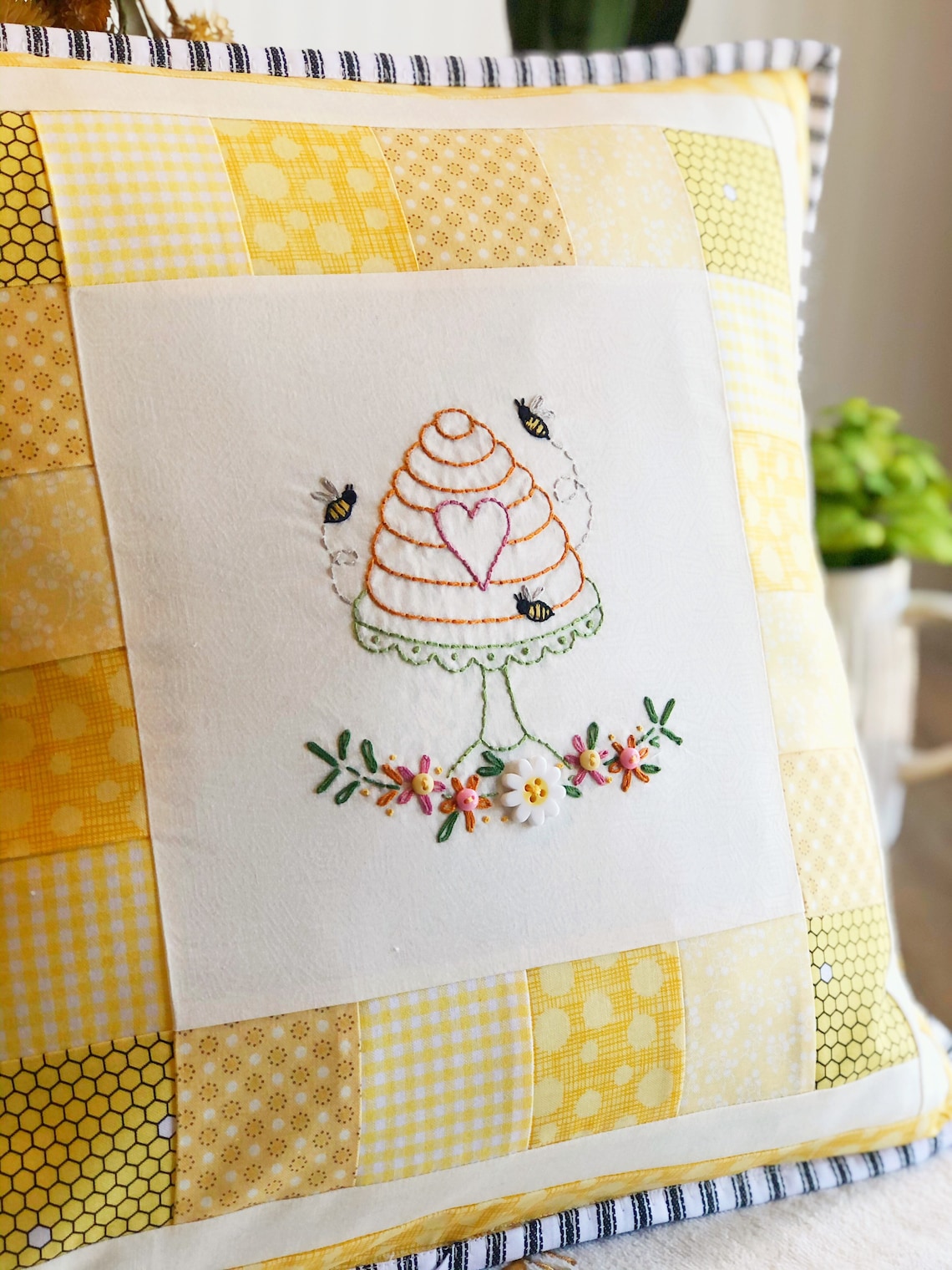 PDF Bee Pillow Pattern Beehive Embroidered Pillow Cover - Etsy