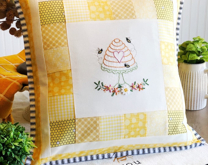 PDF Bee Pillow Pattern Beehive Embroidered Pillow Cover | Etsy