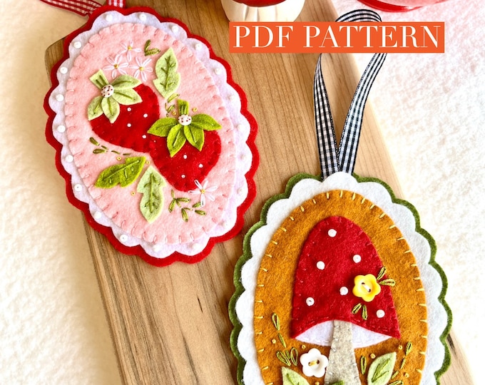 PDF Sewing Pattern Mushroom Strawberry Felt Ornament. Applique ...