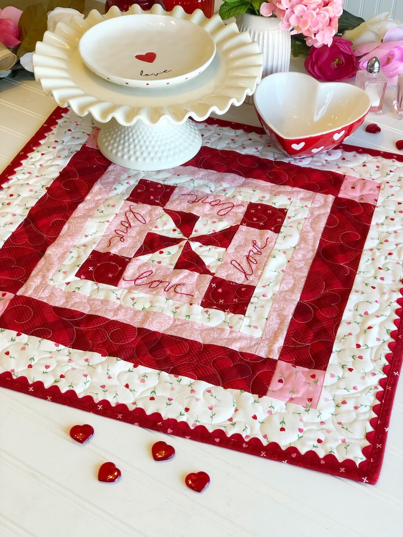 PDF Valentine Table Topper Sewing Pattern, Scrappy Red Pink Decorative ...
