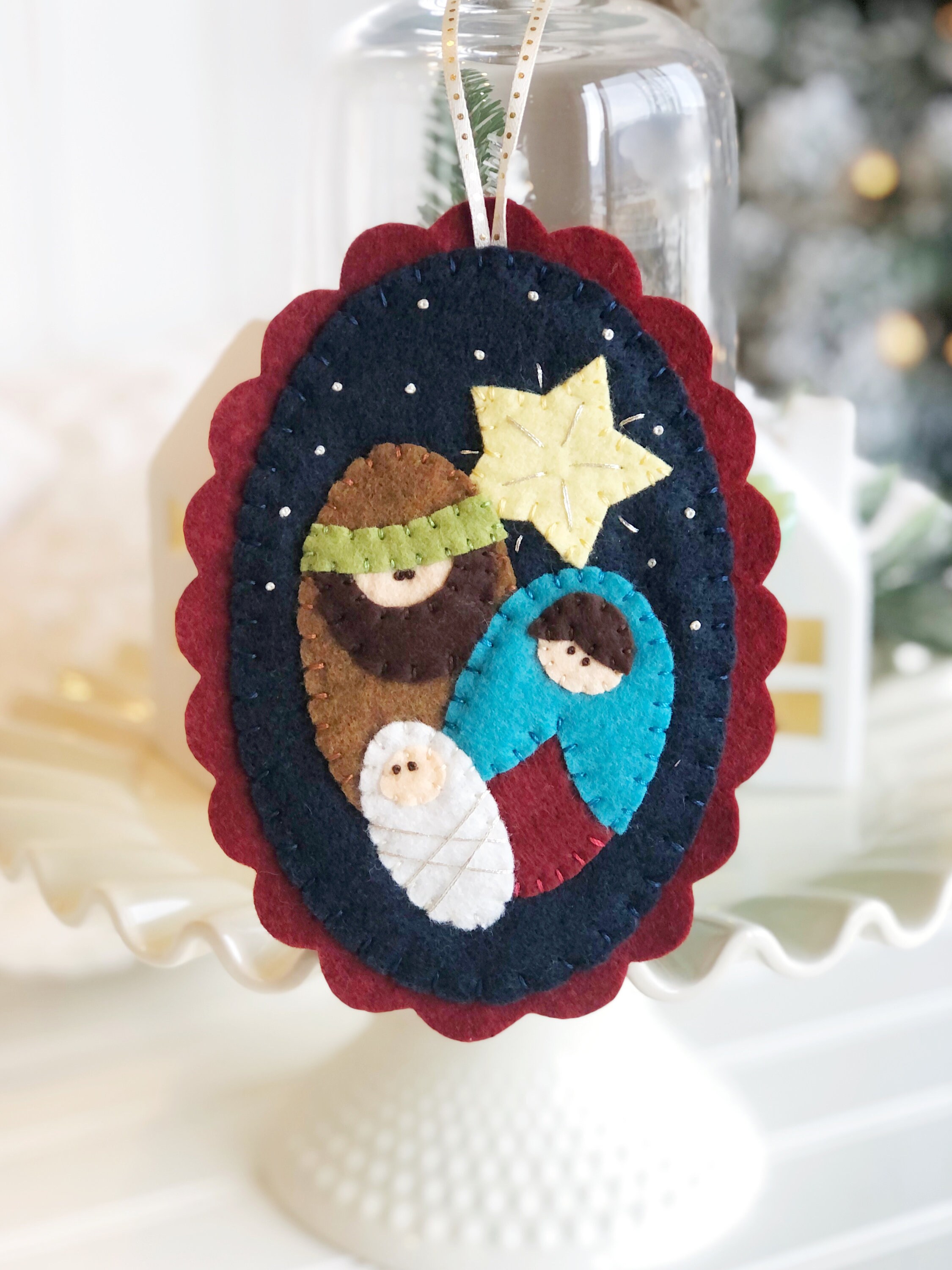PDF PATTERN for Nativity Felt Christmas Ornament Embroidered Blue Green ...