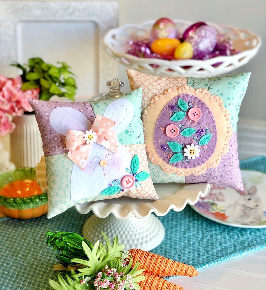 PDF Easter Bunny Egg Applique Pillow Sewing Pattern. Spring Pastel Felt ...