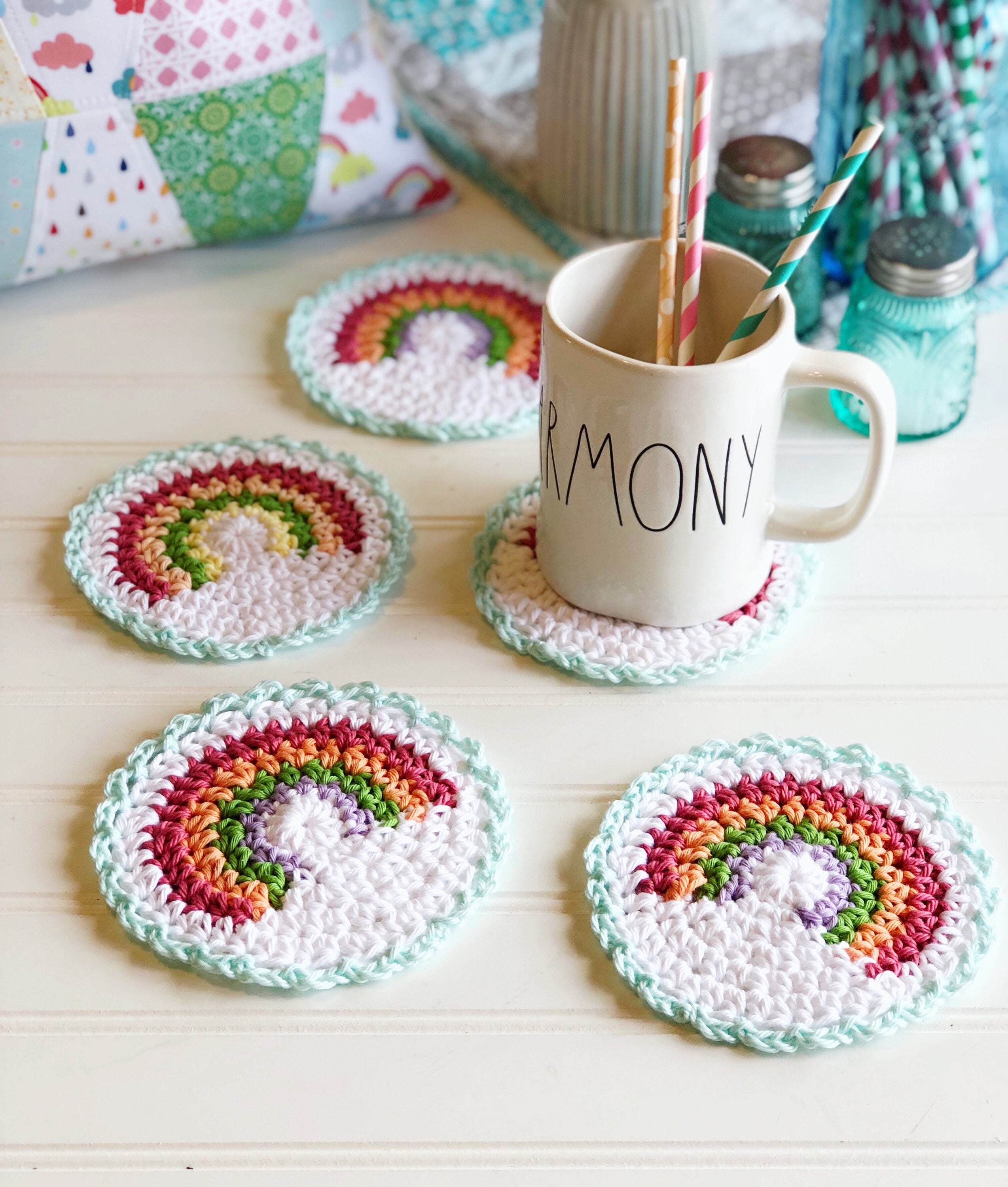 PDF PATTERN for Rainbow Crochet Coaster Rainbow Coaster | Etsy