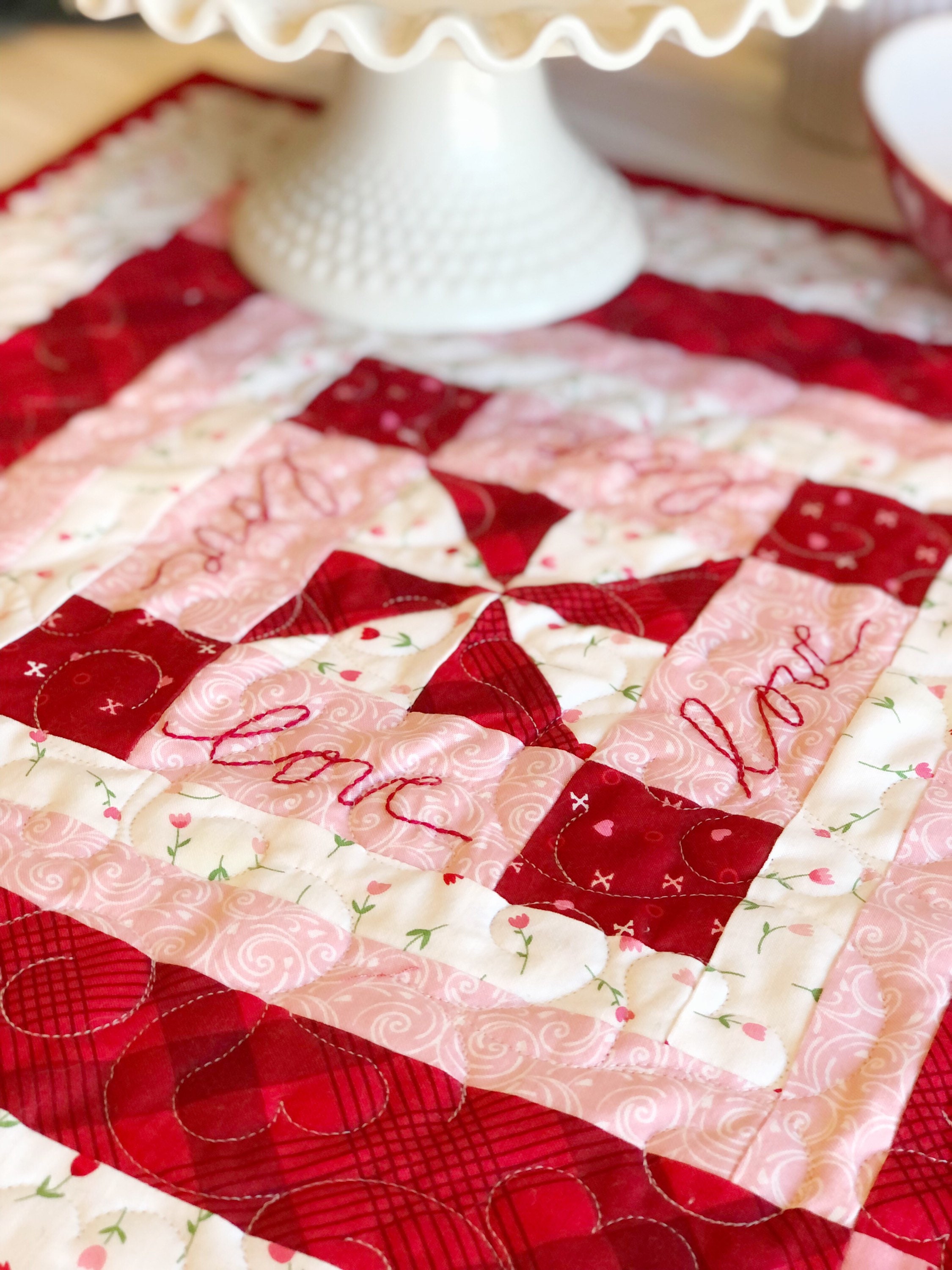 PDF Valentine Table Topper Sewing Pattern, Scrappy Red Pink Decorative ...