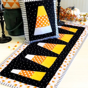 PDF Candy Corn Table Runner, Halloween Quilted Table Decor and Pillow Black Pink Orange - Etsy