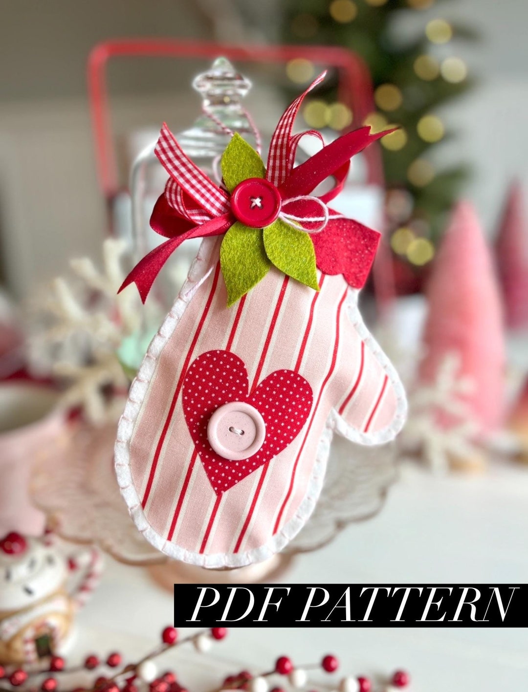 PDF Holiday Mitten Ornament Pattern, Red White Pink Christmas Felt ...