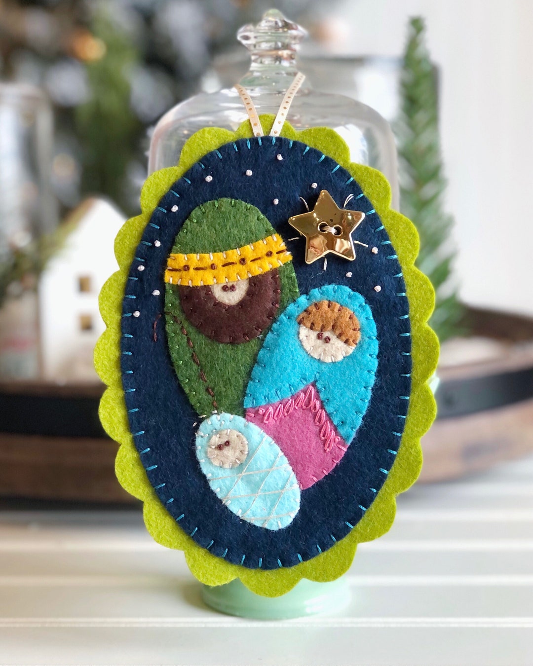 PDF PATTERN for Nativity Felt Christmas Ornament Embroidered Blue Green ...