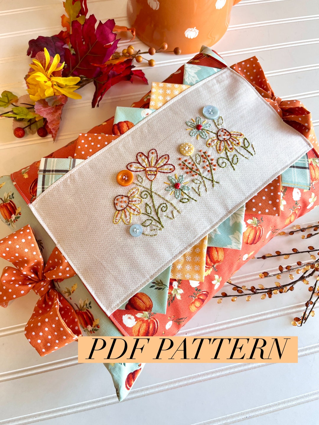 Autumn Blossoms Embroidered Pillow Sewing Pattern (PDF) - Etsy