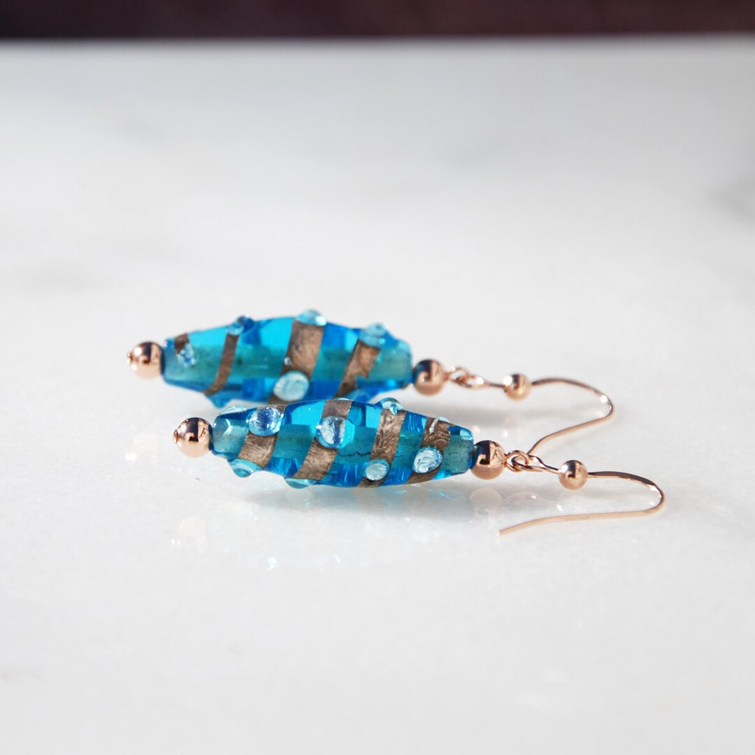 Lampwork Glass 14K Rose Gold Filled Earrings With 14K Gold Filled Rose ...