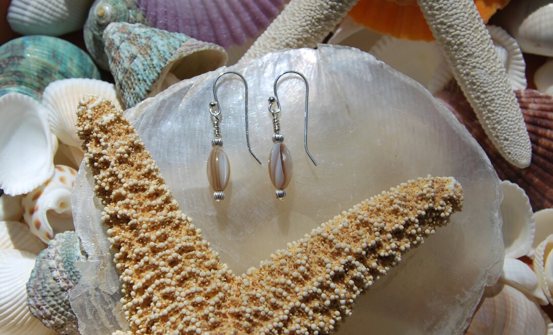 Natural Shell Bead and Sterling Silver Pierced Earrings. Handmade Shell ...