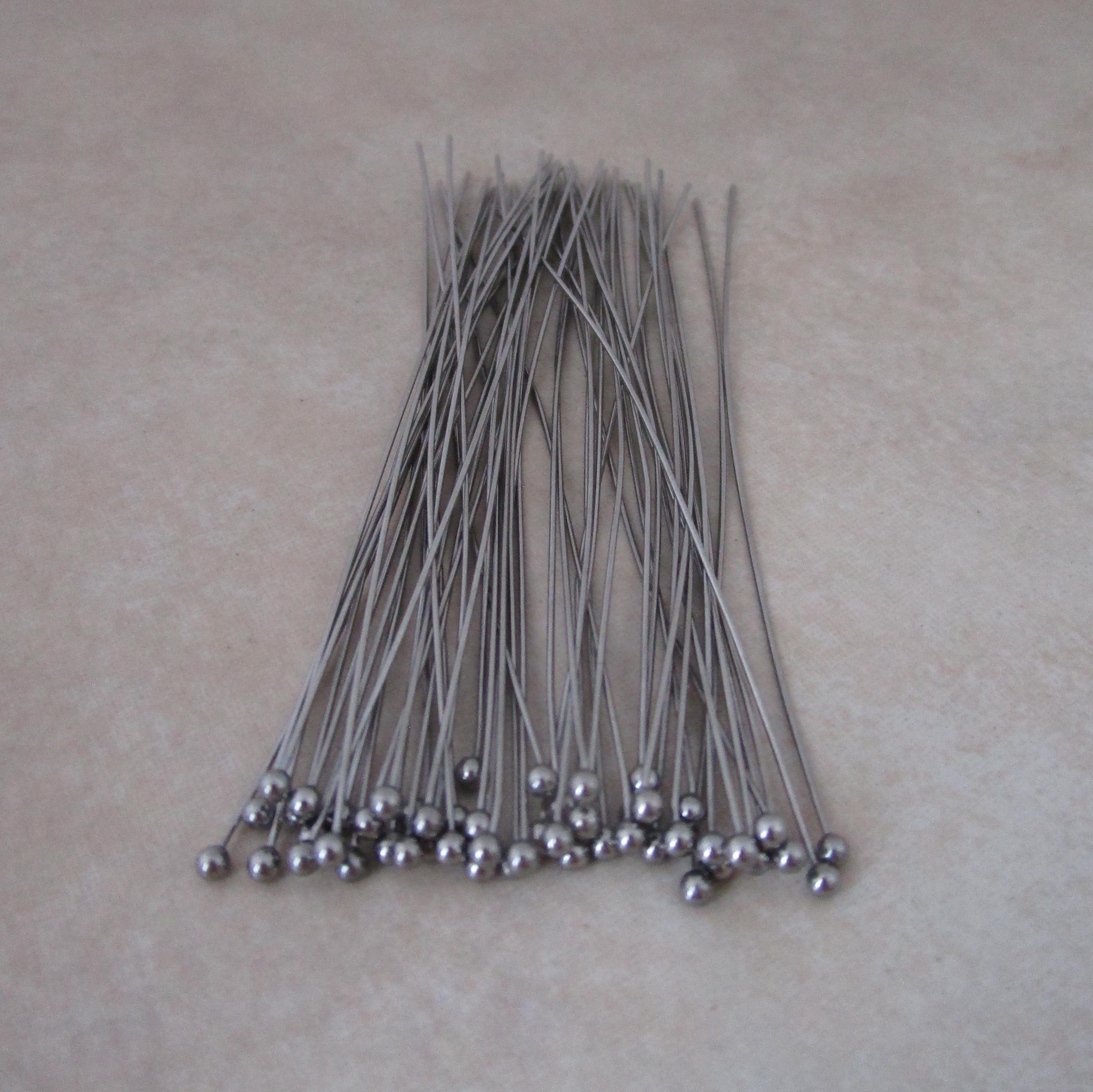 50 Long Fine Stainless Steel Headpins 2.75 Inch 26 Gauge 1.8mm Ball ...