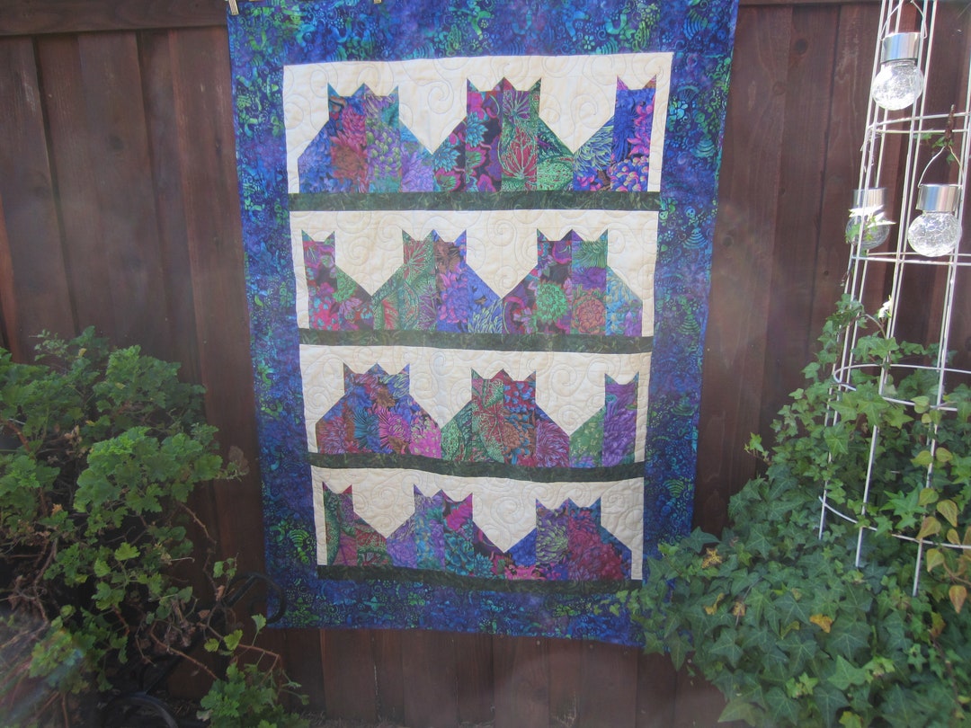 CAT CITY LAP Quilt, Kaffe Fassett Handmade Quilt, Cotton Lap Quilt, Cat Quilt, Kaffe Cat Quilt ...