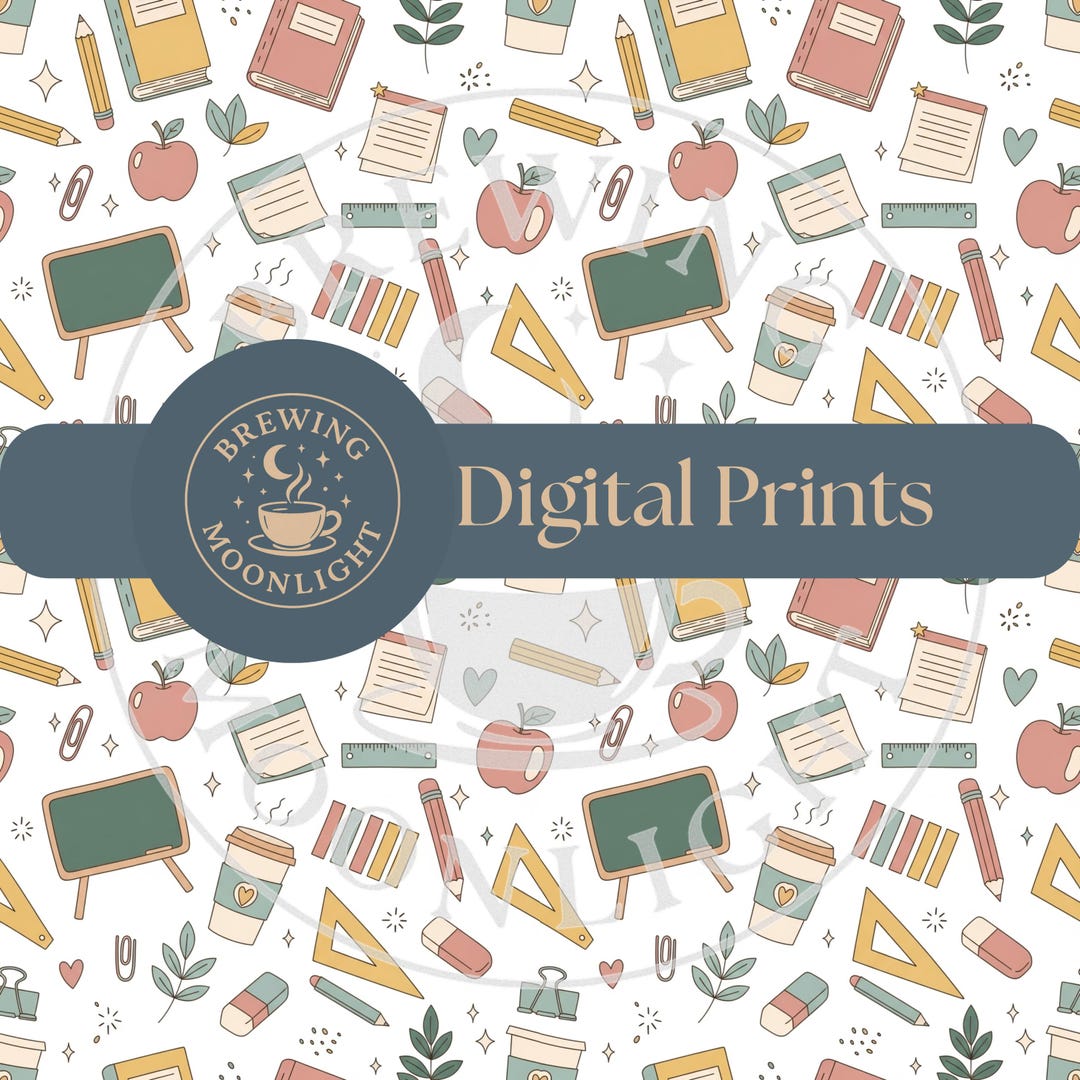 Cozy Teacher Seamless Pattern – Pastel School Supplies Digital Paper ...