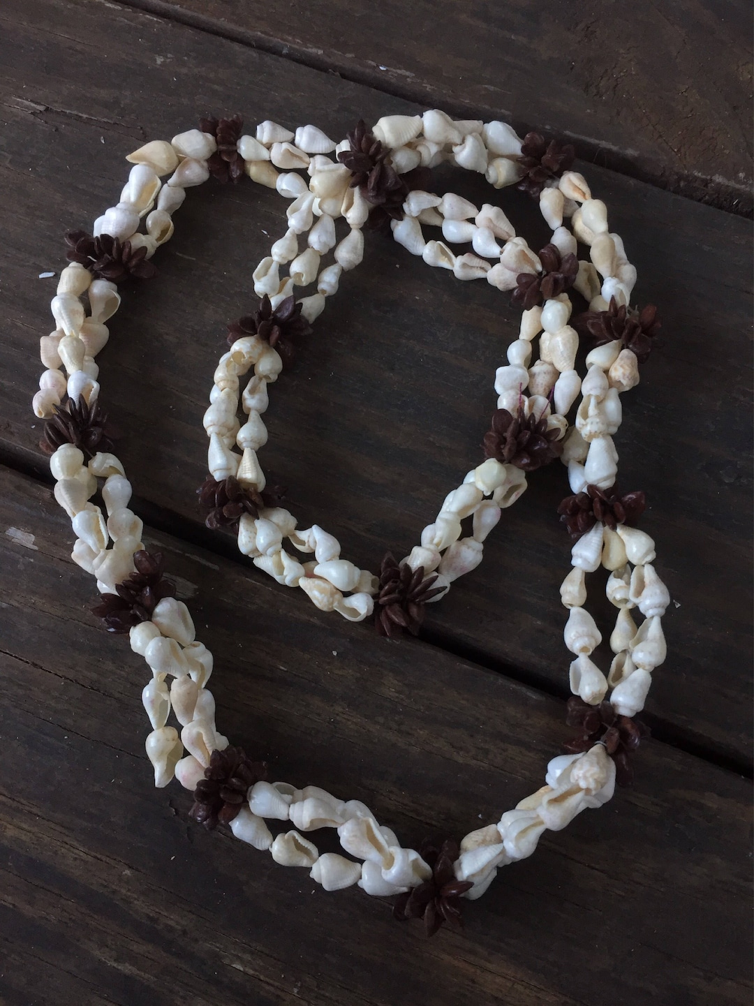 Vintage Seashell Lei Made With Tiny Dove Shells and Endemic Acacia Koa ...