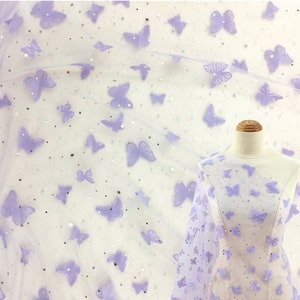 Romantic Purple Flocking Butterfly Embroidery Tulle Fabric, Sliver ...