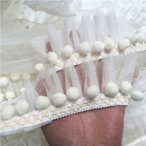 5 Colors Cute Pom Pom Trim, Bobble Fluff Ball Fringe, Ruffled Lace ...