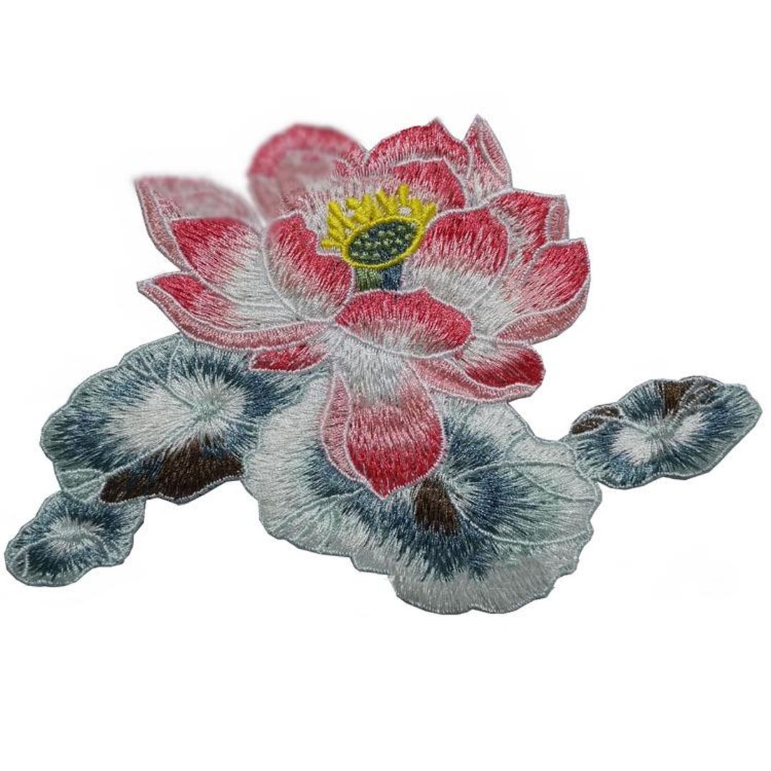 Retro Style Lotus Flower Applique, Embroidered Floral Lace Patch Motif ...